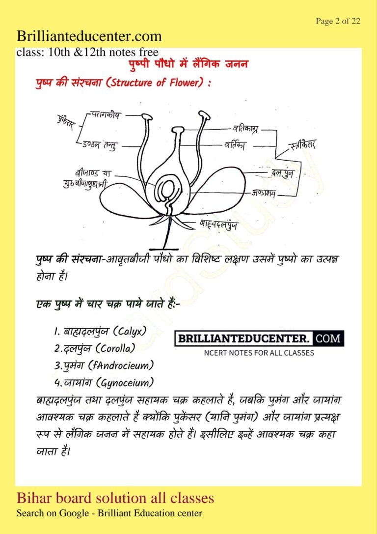 Class 12th Biology chapter 2 notes | बिहार बोर्ड पुष्पि पादपो में ...